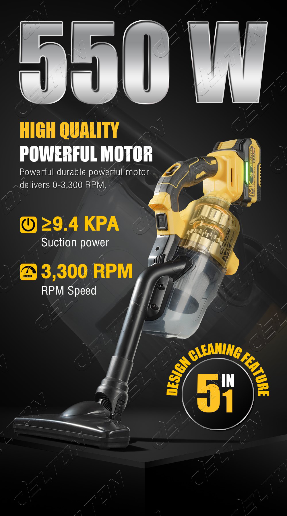 DELTON เครื่องดูดฝุ่นไร้สาย 0.7 ลิตร 550W MK SERIES รุ่น CV-501B ใช้งานร่วมกับ DELTON UltraFlex ...