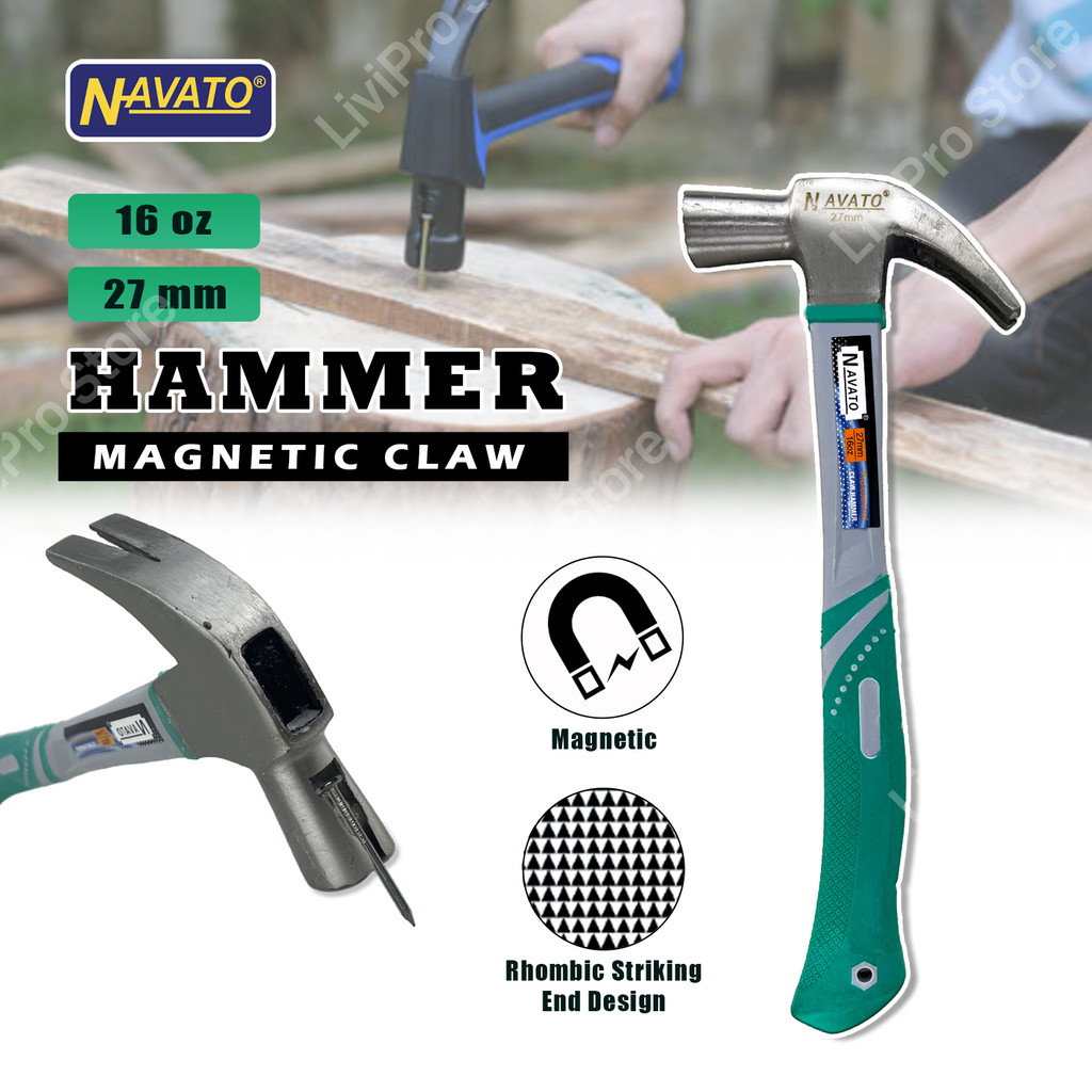 Navato Claw ค้อน 27 มม.16oz เส้นใยแม่เหล็กจับเล็บค้อนลื่นจับ Rhombic ...