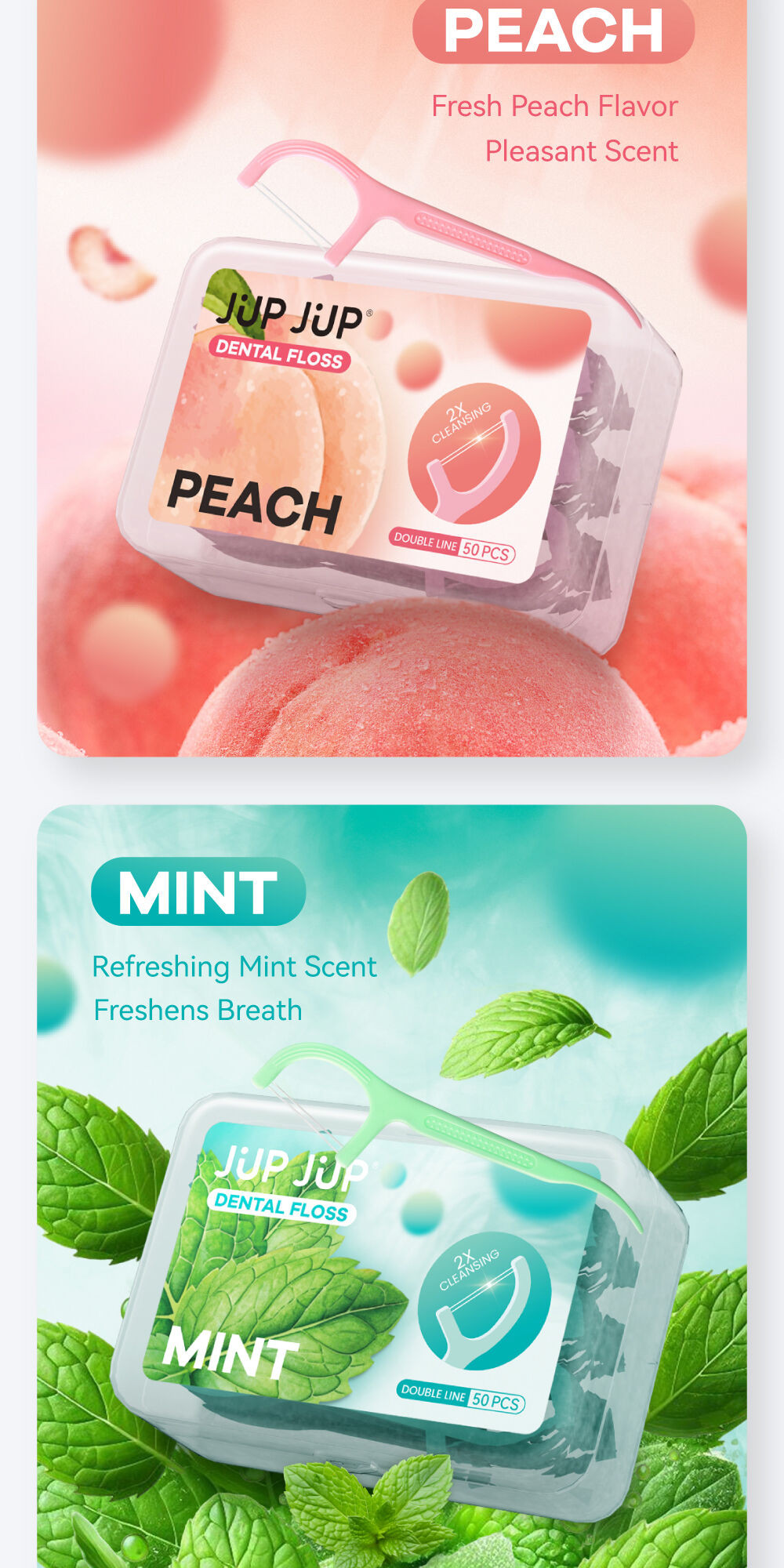 JUP JUP Dental Floss Double Line จุ๊บจุ๊บ ไหมขัดฟันเส้นคู่ พร้อมด้ามจับ ...