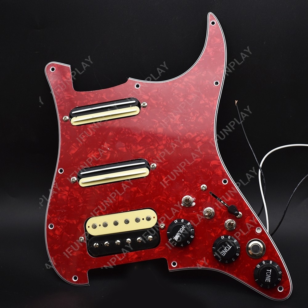 Red Shell SSH Double Coil กีตาร์ไฟฟ้า Pickguard Pickup พร้อมสายไฟ ...