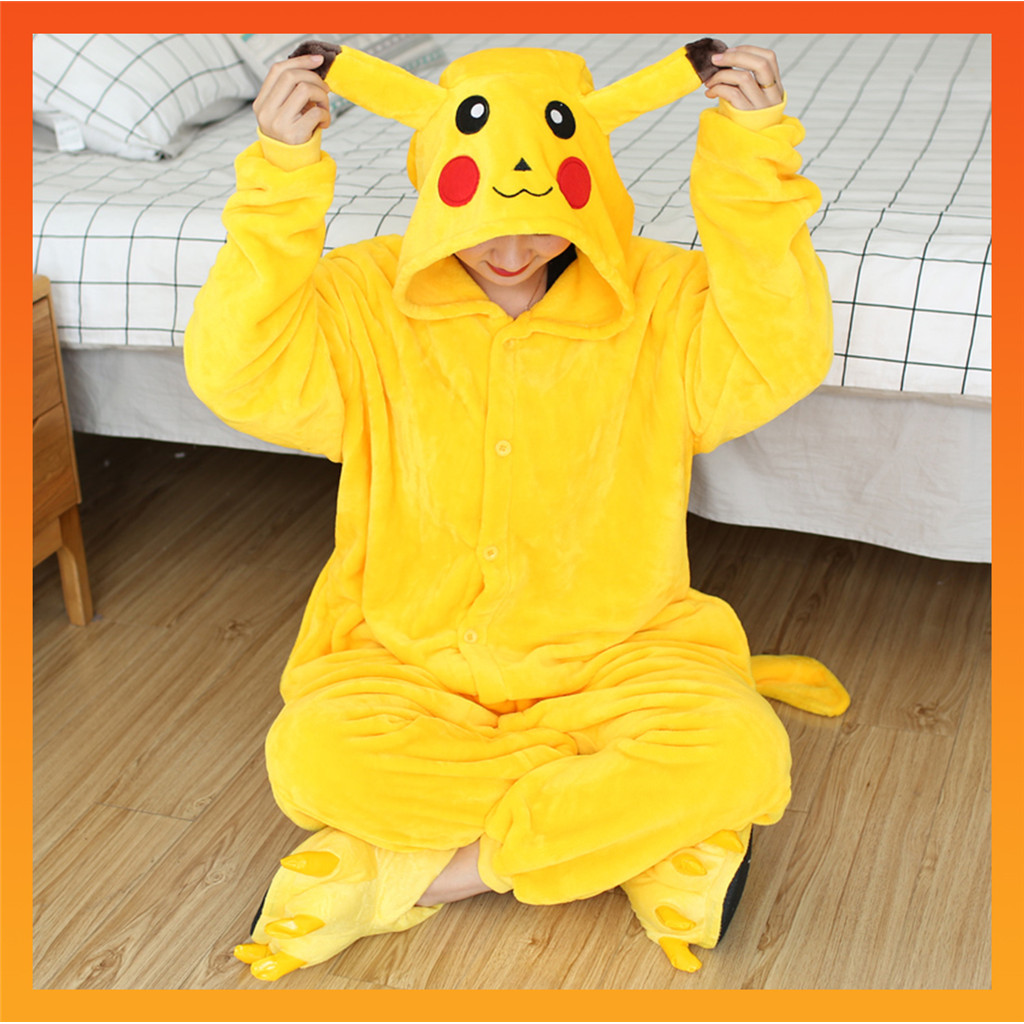 Unisex Kigurumi Unicorn Pikachu Stitch ไดโนเสาร์เสือการ์ตูน Flannel ชุด ...