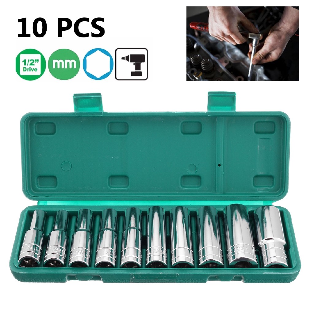 ในสต็อก 10 ชิ้น 1/2 นิ้ว Chrome Vanadium Deep Sockets ชุด 8-24 ...