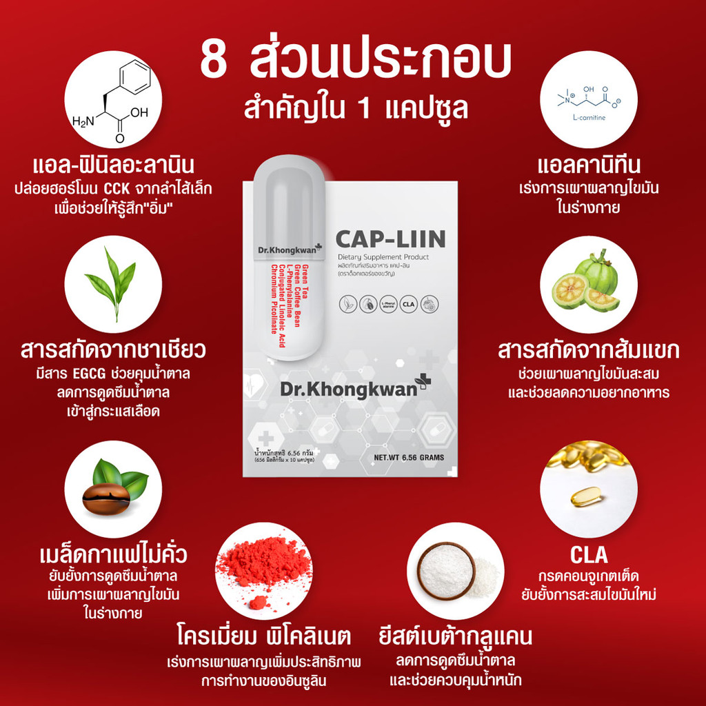 Cap-Liin Dr.Khongkwan (1แถม1) แคปลิน ดร.ของขวัญ (1กล่อง/10แคปซูล) | Shopee Thailand
