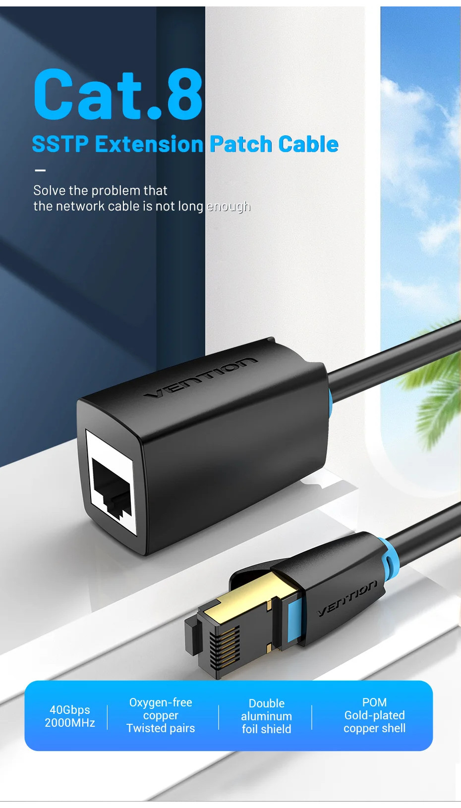 Vention Cat8 Ethernet Extension Cable SFTP 40Gbps RJ45 Extender Patch ...