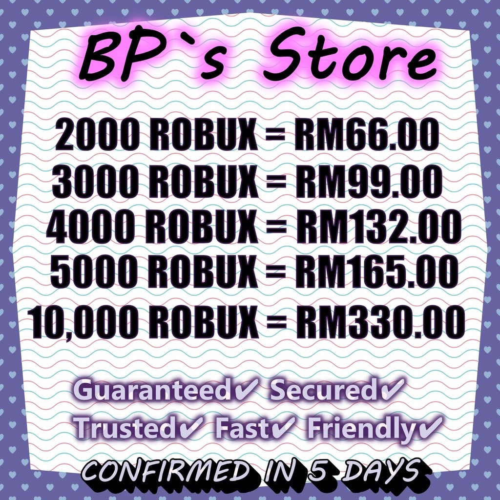 ในสต็อก ROBUX MURAH 2,000-10,000 5DAYS ROBUX | Shopee Thailand