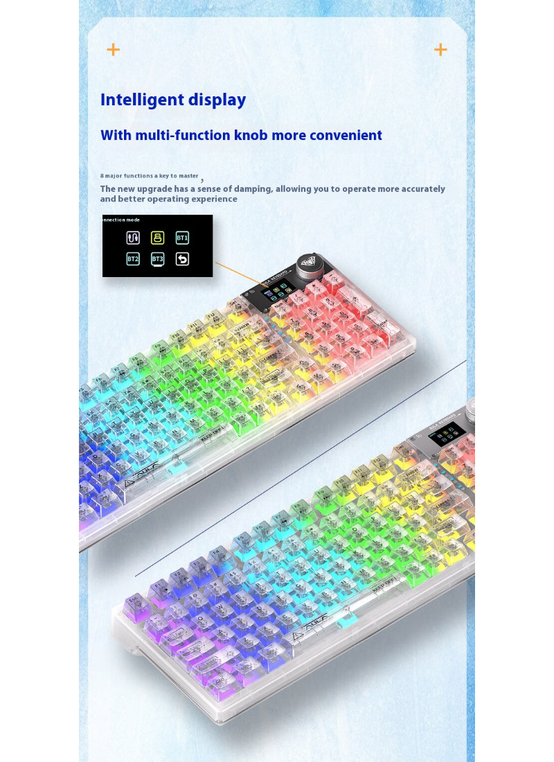 Aula F98 Pro คีย์บอร์ด W/ปุ่มหมุน RGB Backlit หน้าจอที่กําหนดเอง Tri ...