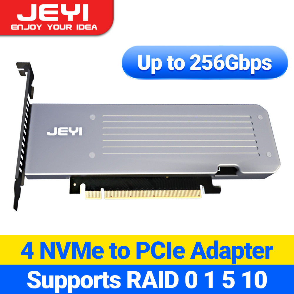 Jeyi 4 SSD M.2 X16 PCIe 4.0 X4 การ์ดขยายพร้อมฮีทซิงค์ รองรับ 4 NVMe M.2 2280 สูงสุด 256Gbps ...