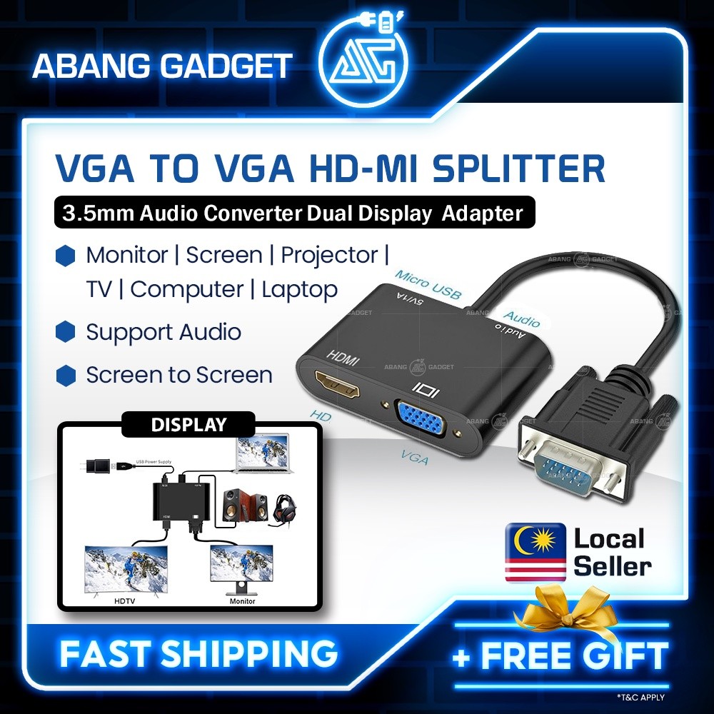 ในสต็อกในสต็อก | Vga เป็น VGA HD-MI Splitter พร้อมตัวแปลงเสียง 3.5 มม. ...