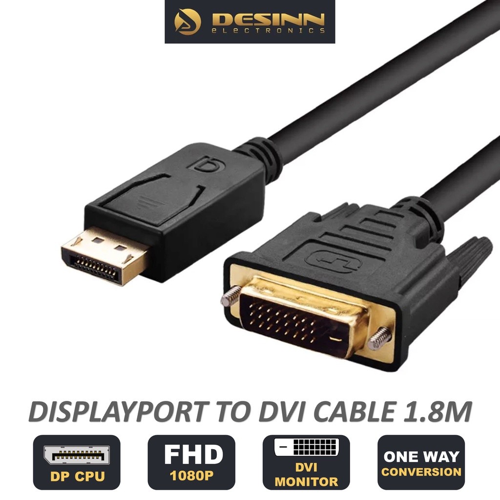 ในสต็อก Desinn DisplayPort to DVI Adapter DP Cable 1.8m Converter ชาย ...