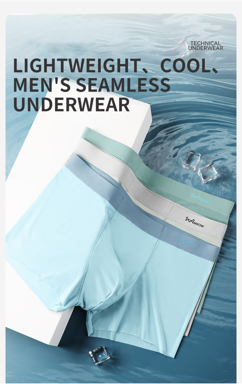 Miiow 3 ชิ้น Thin cool ไร้รอยต่อชุดชั้นในชาย Mens Boxer M1299 | Shopee Thailand