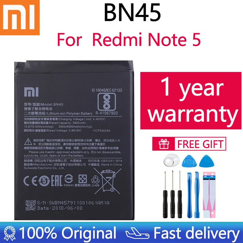 ในสต็อก BN45 แบตเตอรี่โทรศัพท์สําหรับ Xiaomi Mi note2 Redmi หมายเหตุ 5 ...