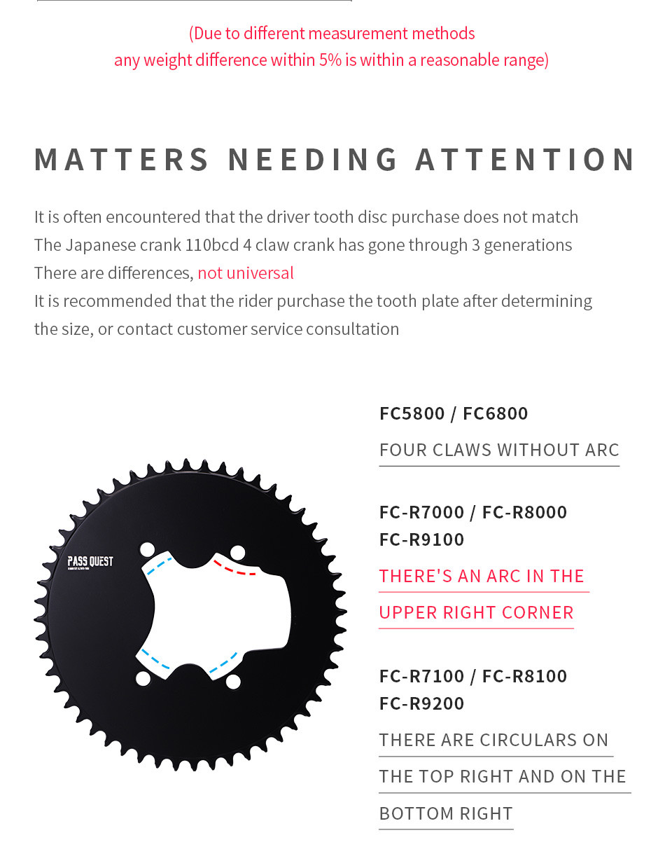 PASS QUEST Chainring for 105 R7000 Shimano Dura Ace R9100 Ultegra r8000 ...