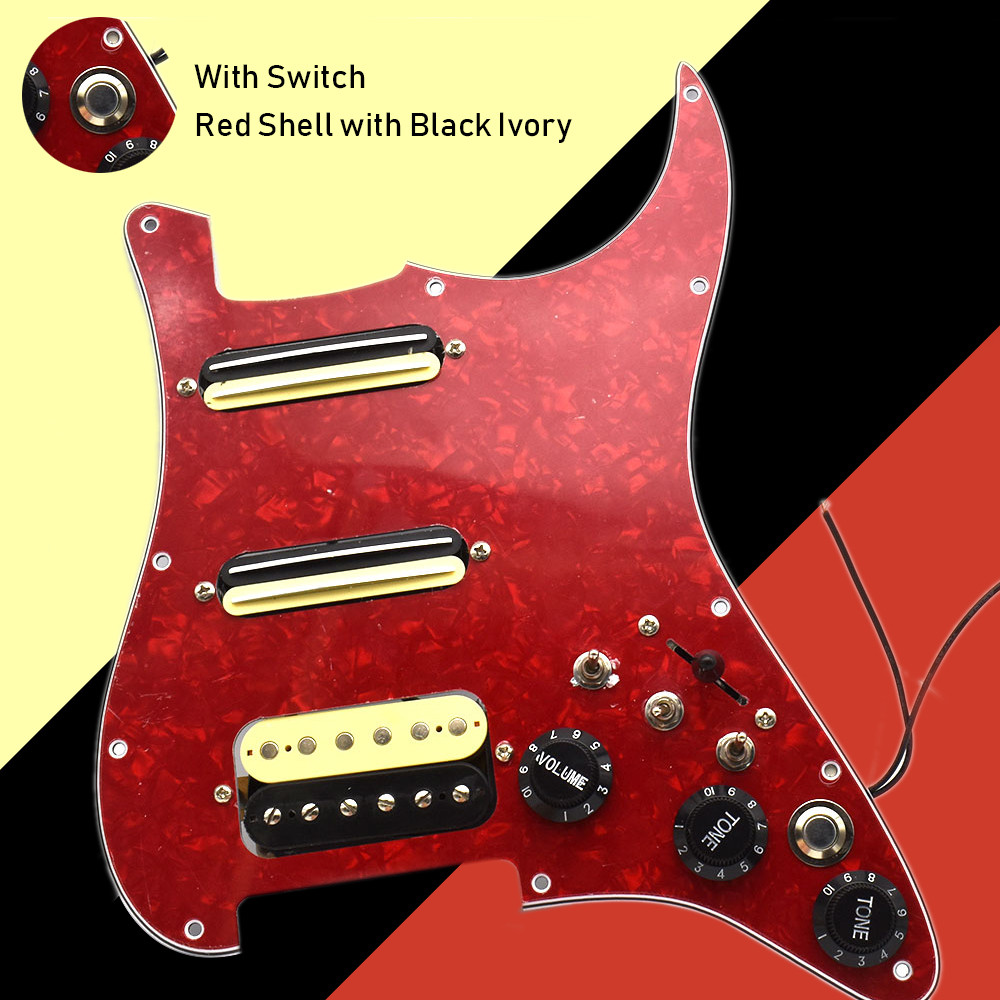 Red Shell SSH Double Coil กีตาร์ไฟฟ้า Pickguard Pickup พร้อมสายไฟ ...