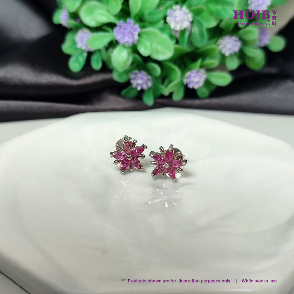 HOJB High Grade South Africa Ruby 5A ดอกไม้ S925 ต่างหูเงิน 2x4 มม.สาย优质拼图 5A ดอกไม้ S925 เงิน ...