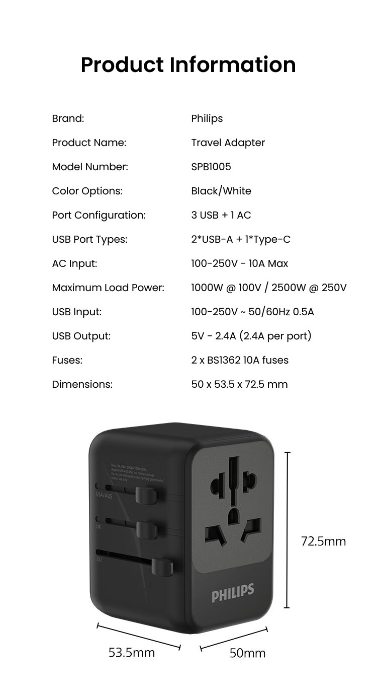Philips Travel Adapter Plug 15W | Shopee Thailand