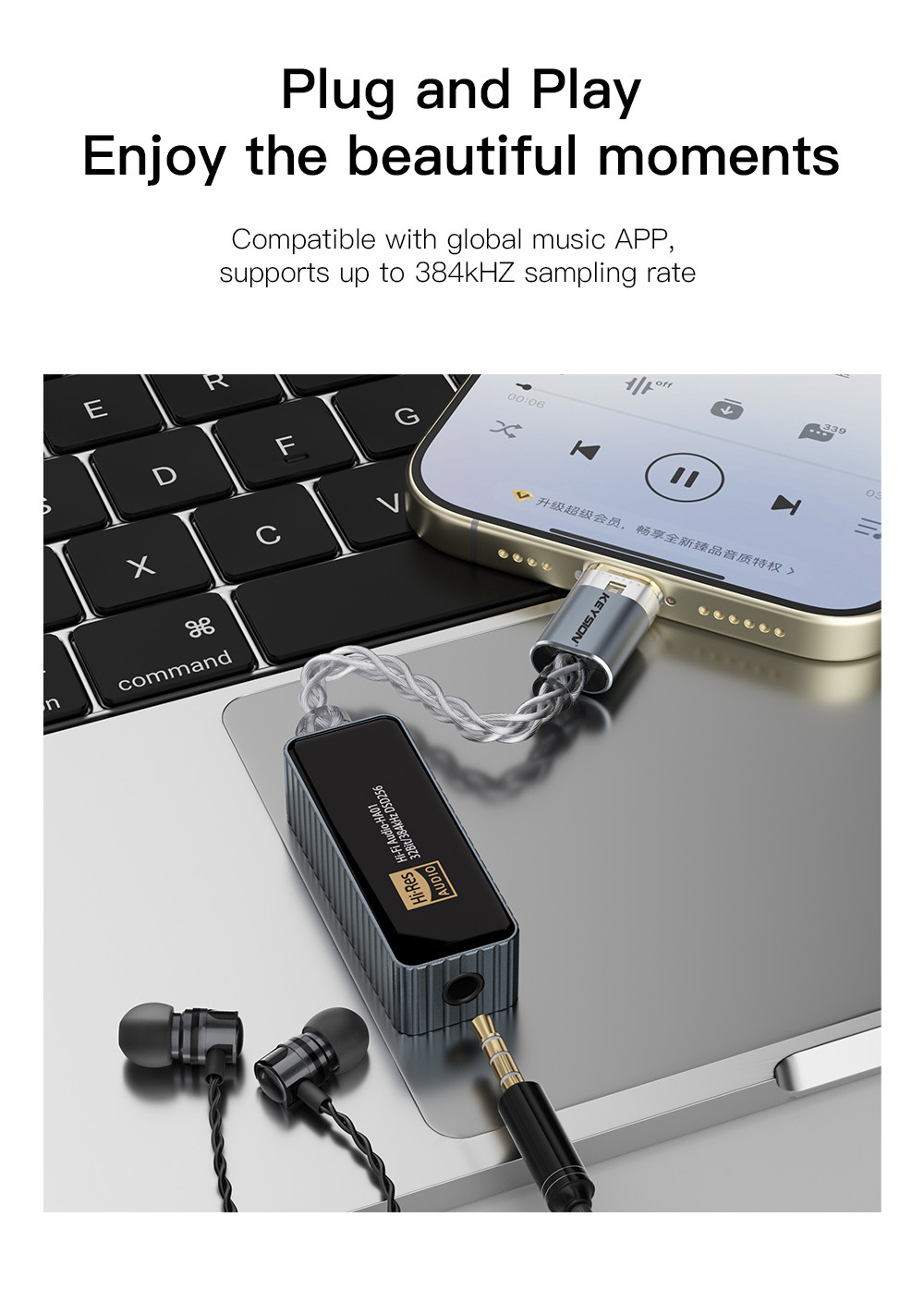 Keysion 384kHz DSD256 CS43198 + CT7601 แบบพกพา USB DAC เสียง HiFi ถอด ...