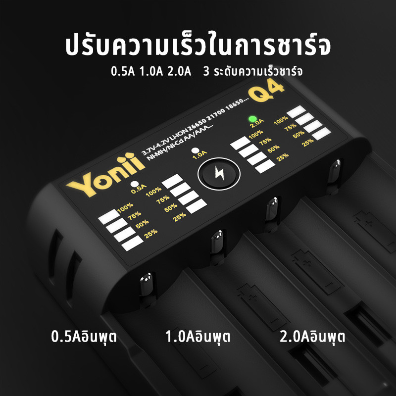 Yonii เครื่องชาร์จถ่าน 18650 3.7V 2665014500 21700 1.2V NIMH AA/AAA 1 ช่อง/2 ช่อง/4 ช่อง ที่ ...