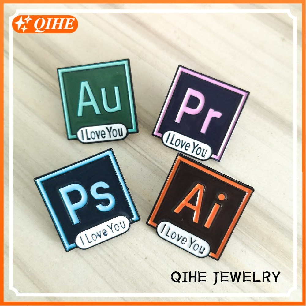 ในสต็อก Photoshop Adobe Illustrator เคลือบ Pins Ps/AI I LOVE YOU เคลือบ ...
