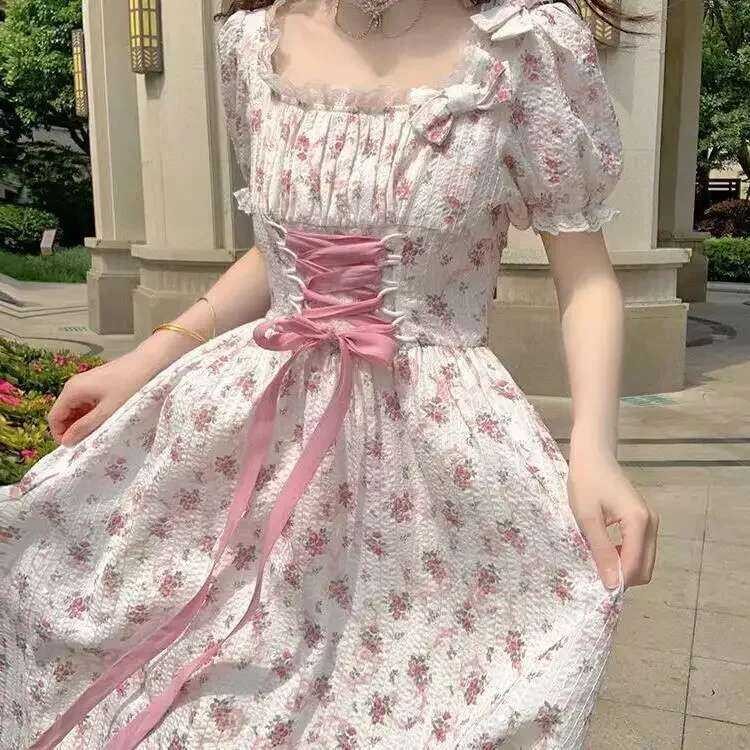 การออกแบบฝรั่งเศส Tion Sweet First Love ดอกไม้ชุดยาวผู้หญิงฤดูร้อนสด ...