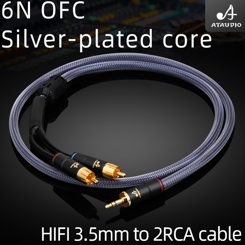Ataudio สาย RCA HiFi 3.5 ถึง 2RCA สายสัญญาณเสียงสเตอริโอคุณภาพสูง 6N OFC 3.5 มม.ถึง 2RCA ชายแจ็ค ...