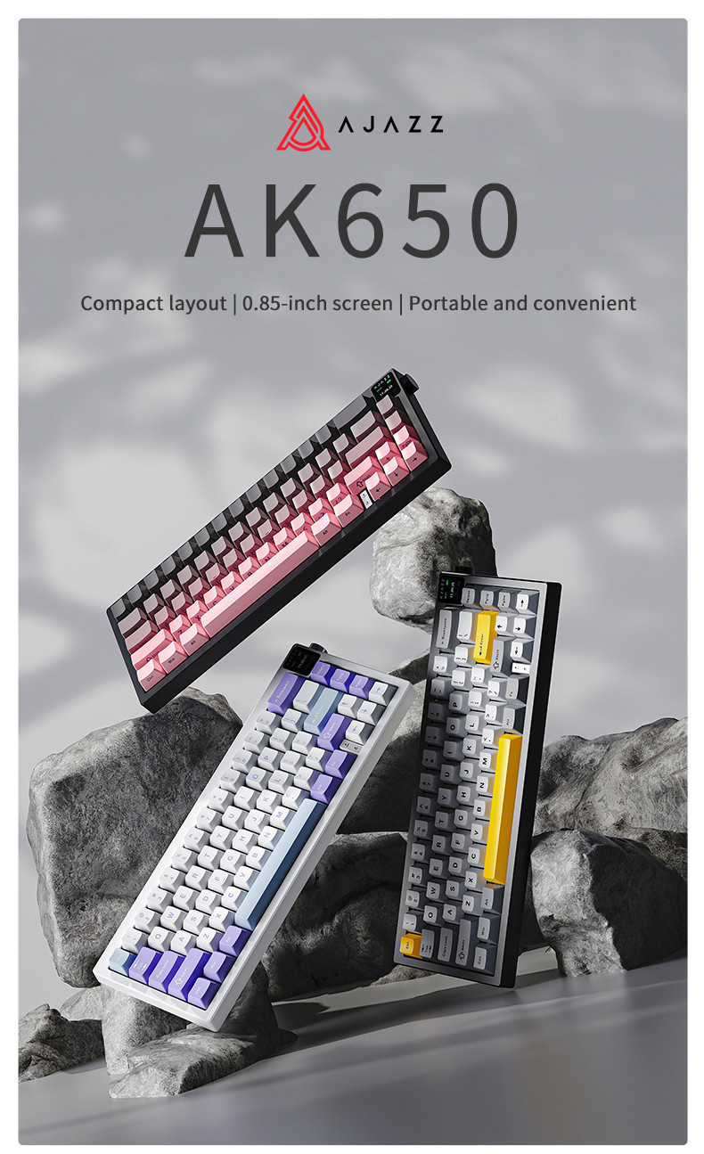 Ajazz AK650 3 โหมดไร้สายและคีย์บอร์ดแบบมีสายจอแสดงผลแบบไดนามิก RGB ที่ ...