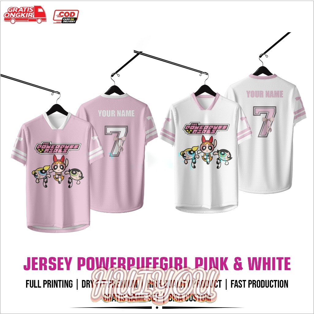 Huiyou-jersey POWERPUFF GIRL สีชมพูและขาวพิมพ์เต็ม GRATIS NAMA DAN ...