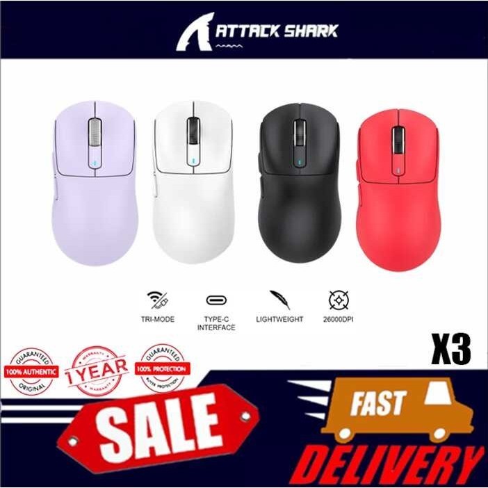 X3 Attack Shark Wireless Gaming Mouse Lightweight Tri-Mode 2.4G USB-C ...