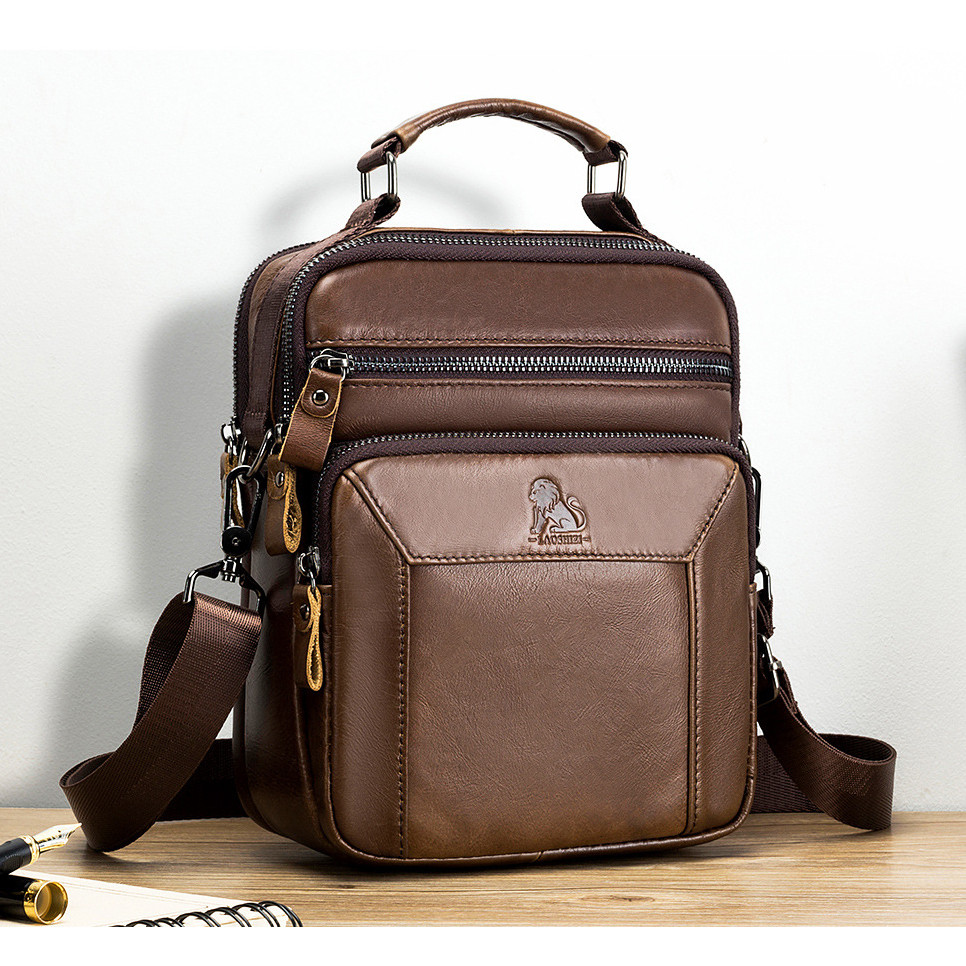 ในสต็อก SUNWISH SL8 Laoshizi Original Cow Leather Big Pocket Men Sling ...