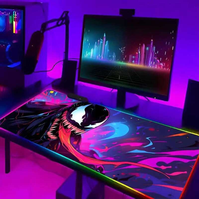 Marvel Venom MINISO แผ่นรองเมาส์ LED แผ่นรองเมาส์ RGB ฝาครอบคีย์บอร์ด ...