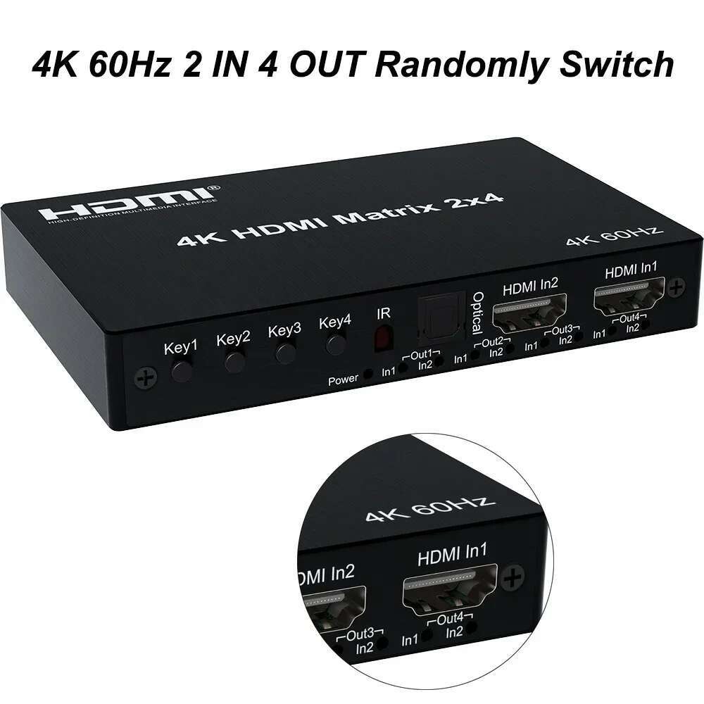 4K 60hz 2x4 Matrix 2 in 4 Out HDMI Switch Splitter พร้อม Audio ...