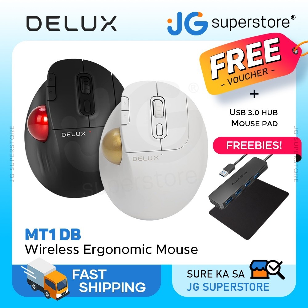 Delux MT1 DB Bluetooth / 2.4GHz Wireless Ergonomic Trackball Mouse ...