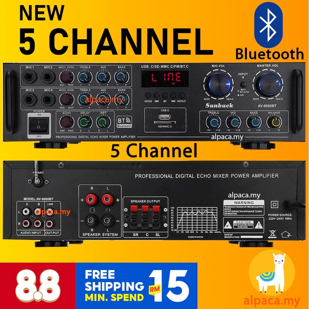 ในสต็อก [MALAYSIA STOCK] Sunbuck 5.1 Channel 5CH Power Amplifier เครื่องขยายเสียงดิจิตอลคาราโอ ...
