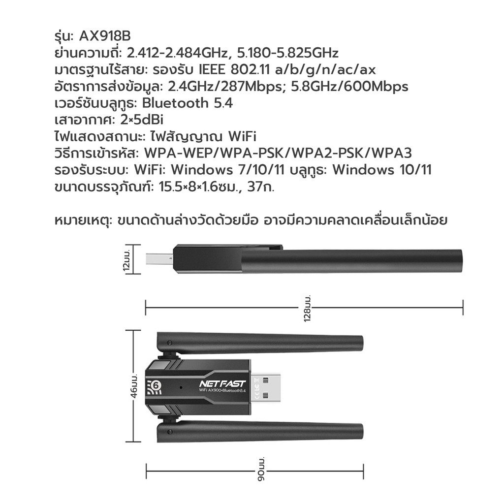 คุ้มมาก!! Netfast Wifi6+BT5.4 รุ่นใหม่ล่าสุด ใช้งานได้2ฟังก์ชั่นในตัวเดียว ไวไฟ6 AX900 ...