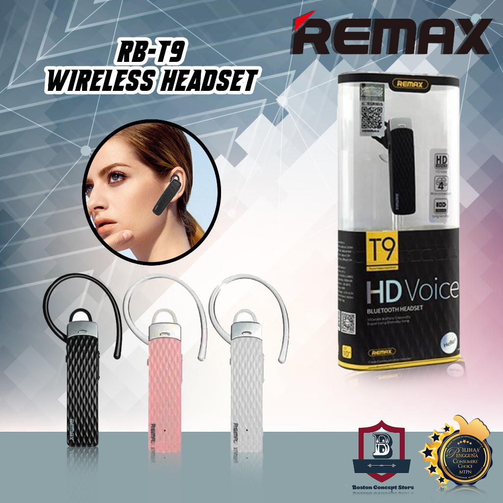 ในสต็อก Remax BOSTON RB-T9 HD Voice Bluetooth V4.1 ชุดหูฟังไร้สาย Android หูฟังแฮนด์ฟรี RBT9 ...