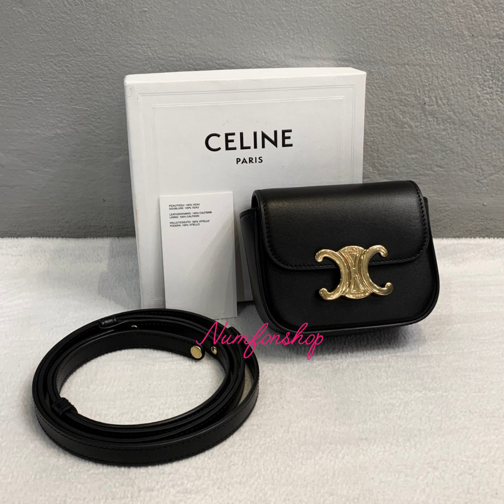 Celine Mini Triomphe Black GHW ปี2022 มือสองสภาพดี90% | Shopee Thailand