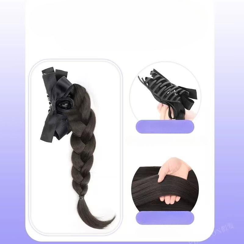 หญิงผมหางม้าสูง Bow Clasp Horsetail คว้าคลิปเพิ่มวิกผมธรรมชาติ Fluffy ...