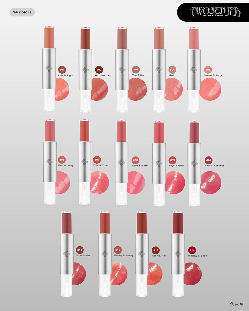 4U2 Twogether Matte & Gloss Lip 2g ลิป 4U2 ลิปกระจก ลิปสงกรานต์ กลบสี ...