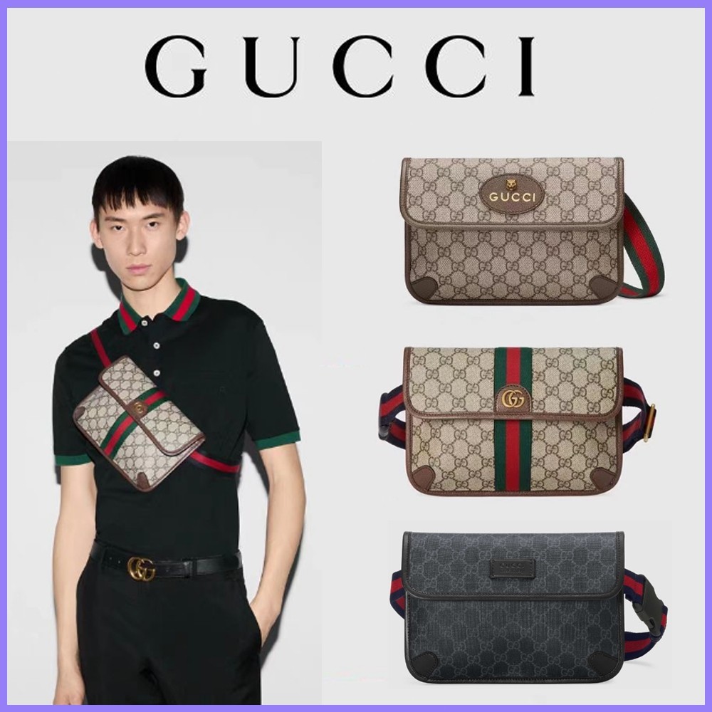 กระเป๋า GUCCI ของแท้ GG Supreme classic canvas waist bag crossbody bag ...
