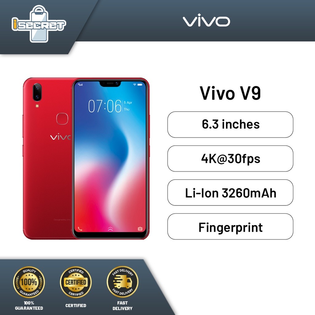 ในสต็อก Vivo V9 - (6GB + 128GB ROM) สมาร์ทโฟนดั้งเดิม 16MP LTE ขนาด 6.3 นิ้ว รับประกัน 1 ปี ...
