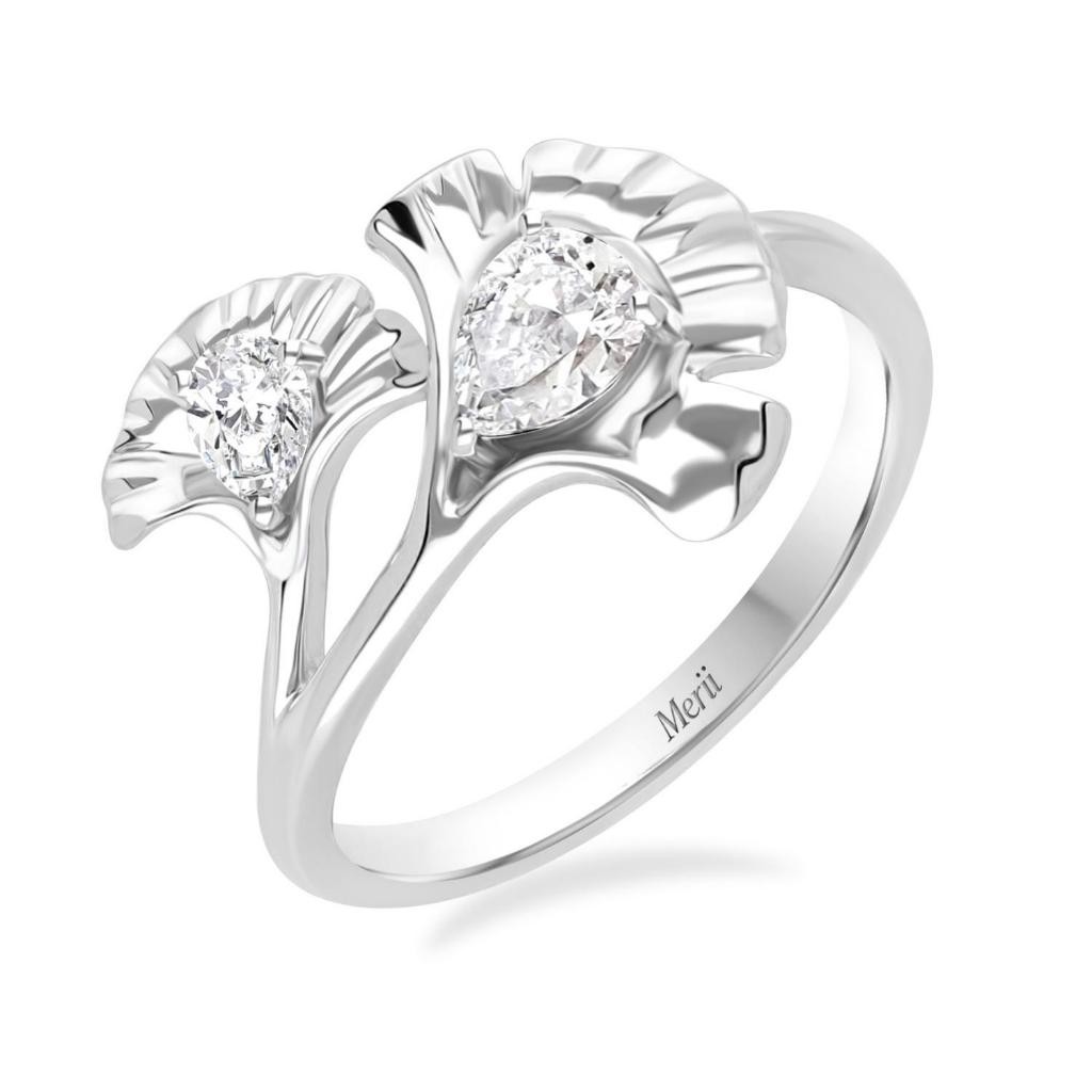 Merii แหวนเงินประดับ CZ ทรงหยดน้ำ ดีไซน์ใบกิงโกะคู่ | Shopee Thailand