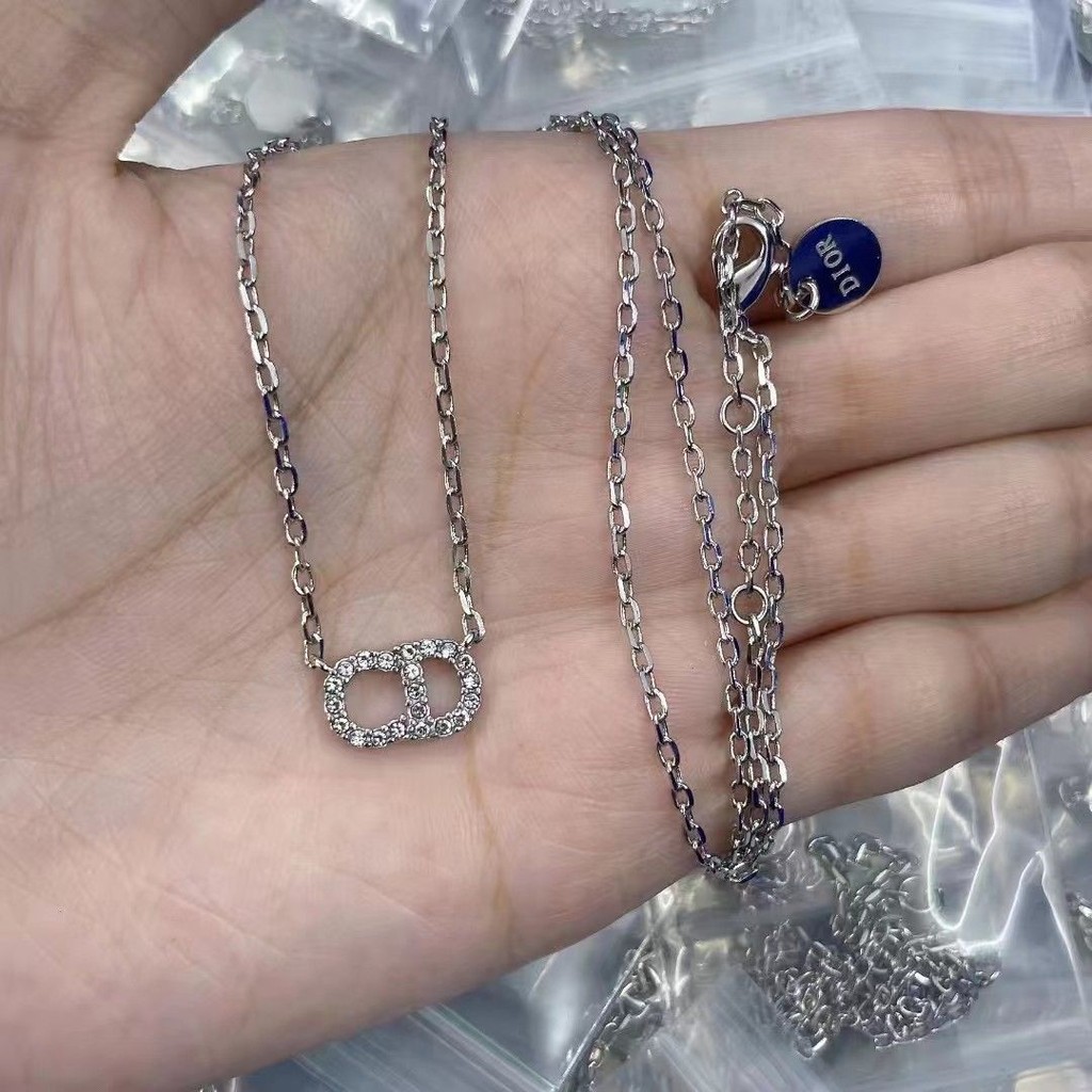 Dior ใหม่ CD สร้อยคอ Letter ฝัง Rhinestones Clavicle Chain อินเทอร์เน็ตดาราเดียวกันรุ่นสูง S925 ...