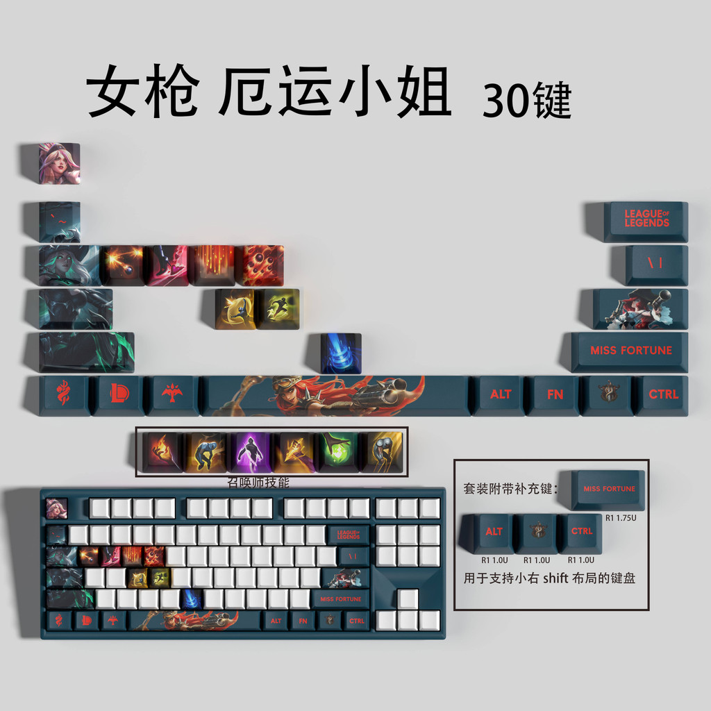 ปืนหญิง Miss Doom League Of Legends Keycaps ปรับให้เข้ากับ ATK Mega ...