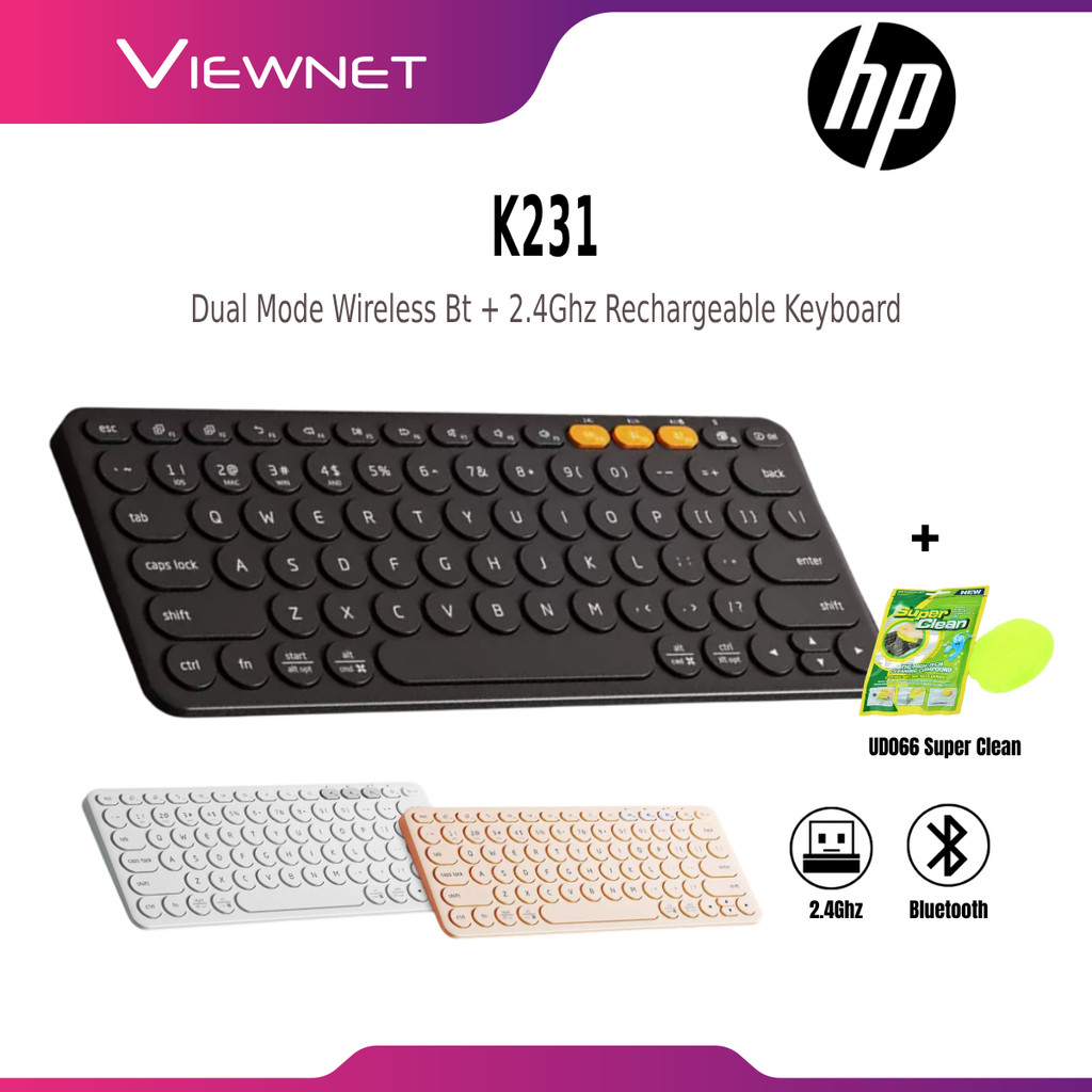 HP K231 บลูทูธไร้สายโหมดคู่ + คีย์บอร์ด 2.4GHZ แบบชาร์จได้สําหรับพีซี ...