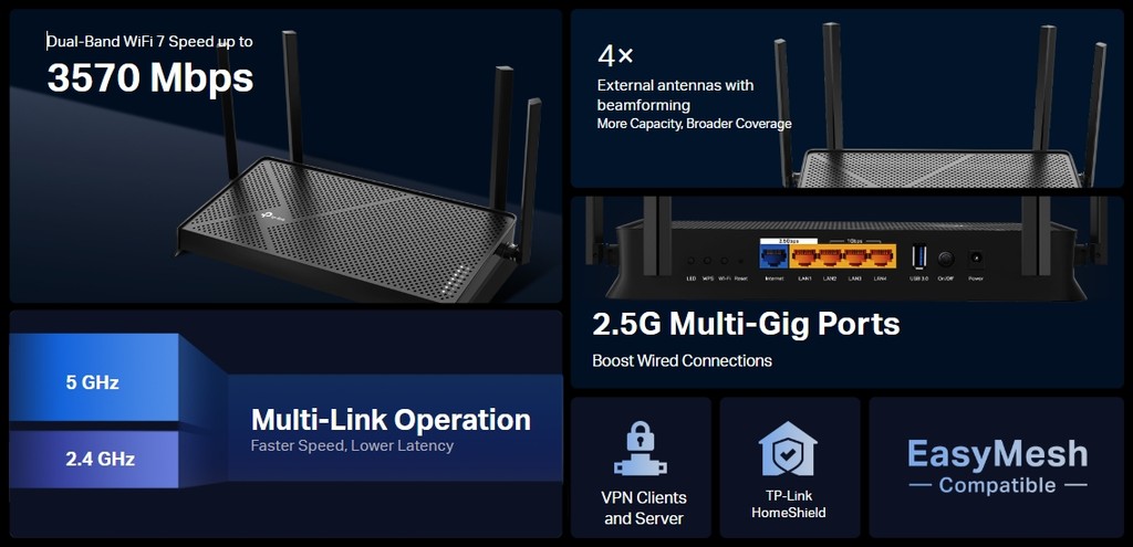 TP-LINK ARCHER BE230 BE3600 Dual-Band Wi-Fi 7 Router สตรีมมิ่งความ ...