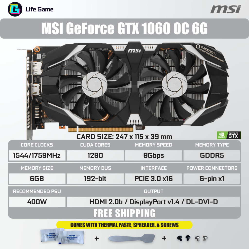 ในสต็อกใช้gtx 1060 3G 5G 6Gกราฟิกการ์ดGrafikการ์ดGPU 3GB 5GB 6GB GTX1060TI nvidia | Shopee Thailand
