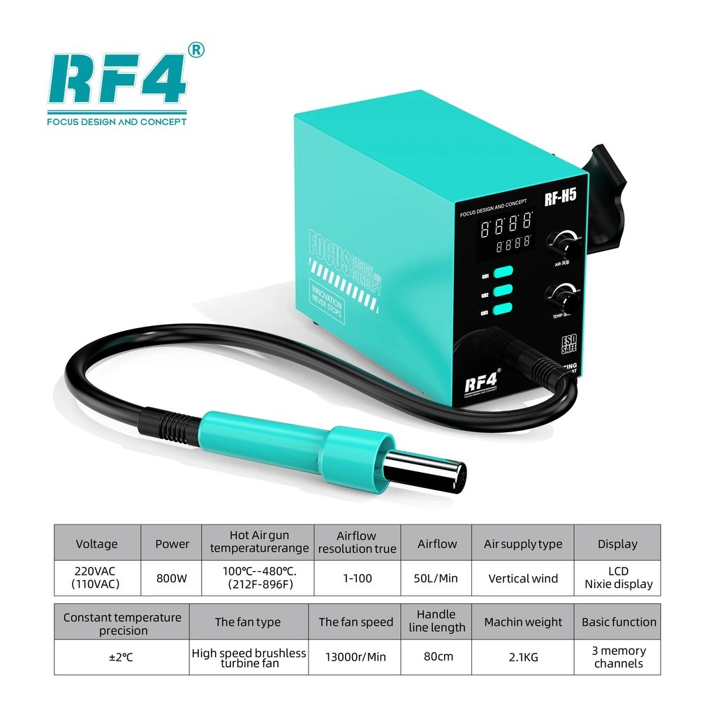 Rf4 RF-H5 ปืนลมร้อน 800W BGA Rework สถานีบัดกรีบัดกรีความร้อน Air Gun Station 220V / 110V ...