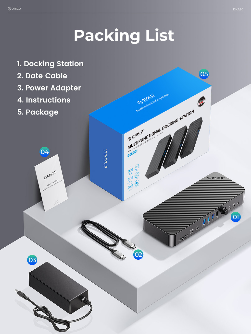 Orico Docking Station 20-in-1 พร้อม 10Gbps USB-C Hub HDMI 4K DP VGA ...
