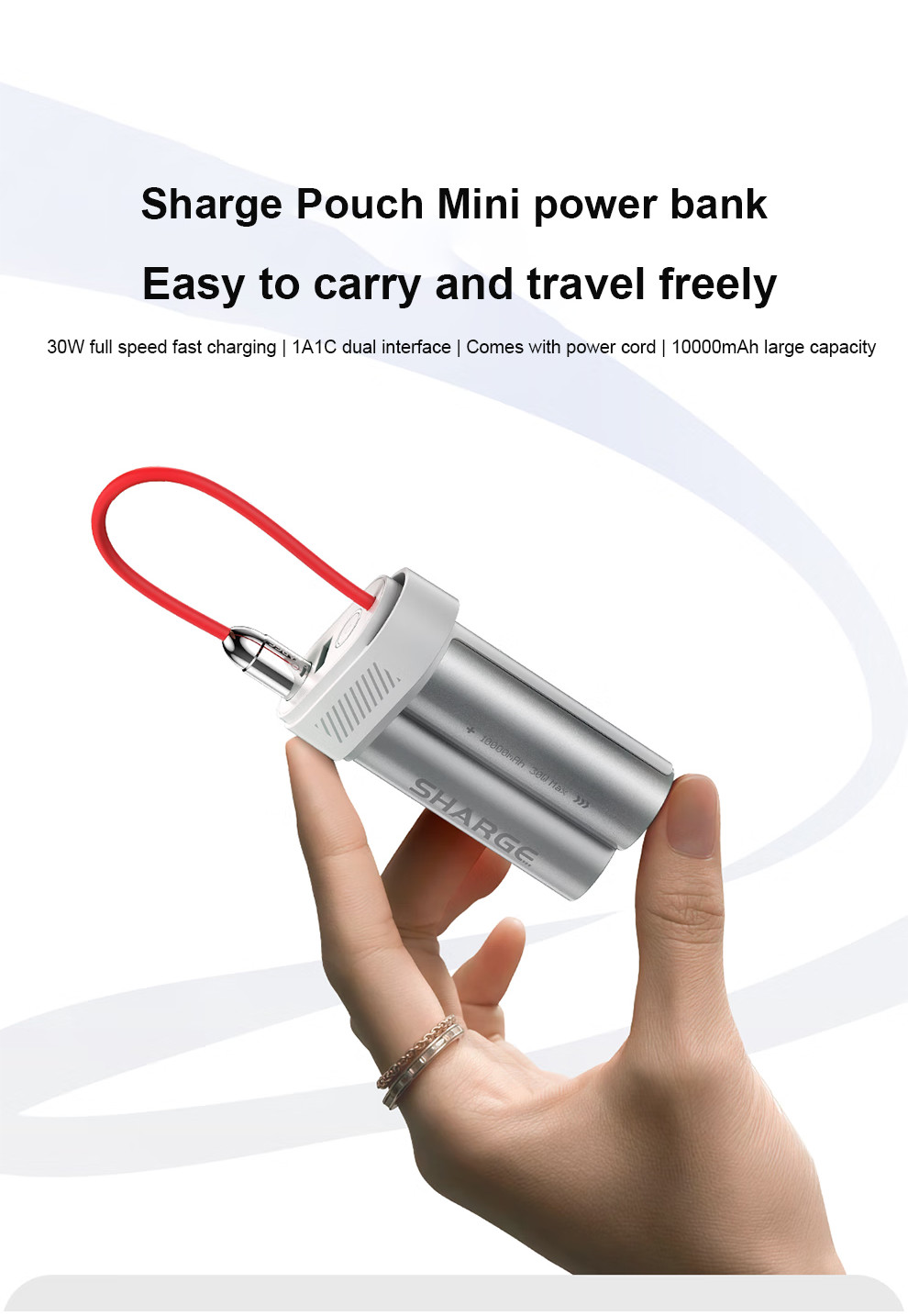 Sharge Pouch Mini Power Bank 30W 10000mAh สร้างขึ้นในสายเคเบิลเครื่อง ...