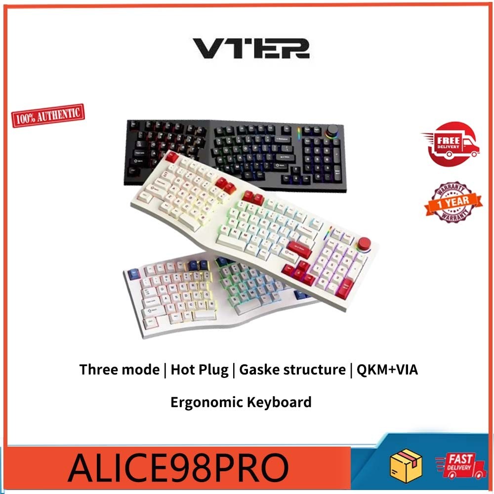 Vter&feker Alice98pro คีย์บอร์ดเชิงกลตามหลักสรีรศาสตร์, 3 ° ลาดแบบเต็ม ...