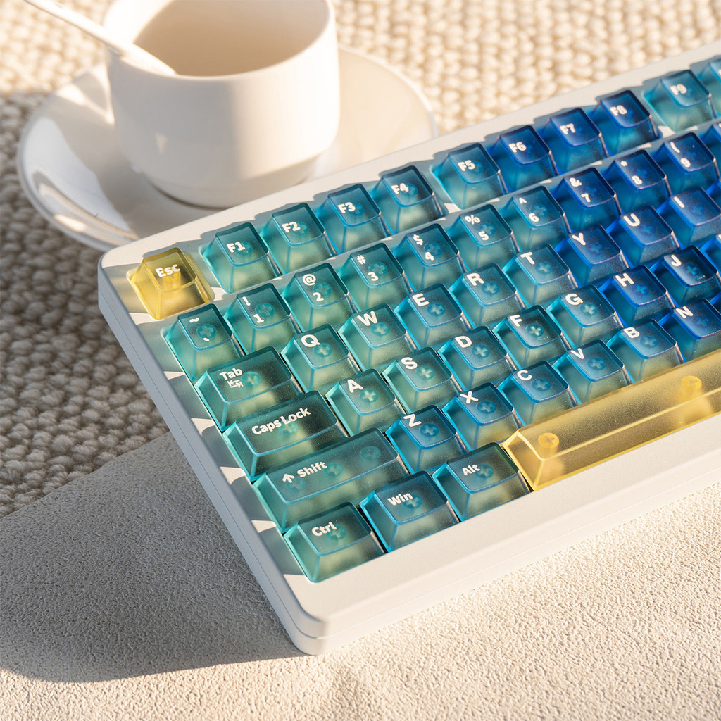 โปร่งใส Foggy Blue Keycaps PC Light Through Cherry Profile keycap ชุด ...